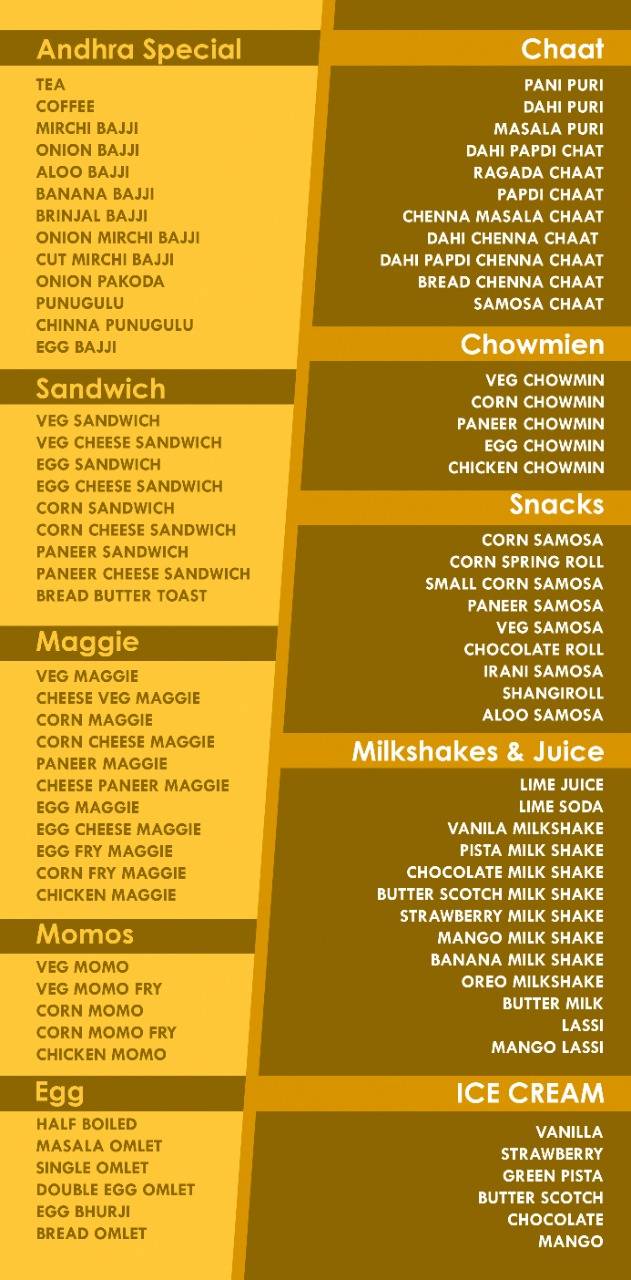 Menu at Snacks and more, Chennai