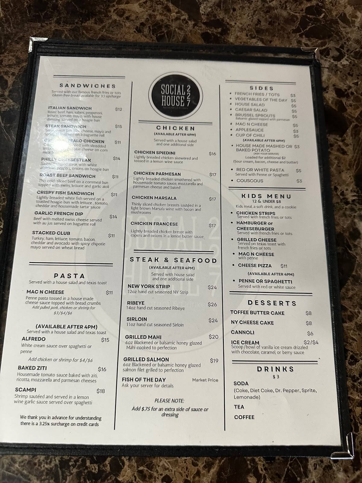 Menu at Social House 227 pub & bar, Warrenton