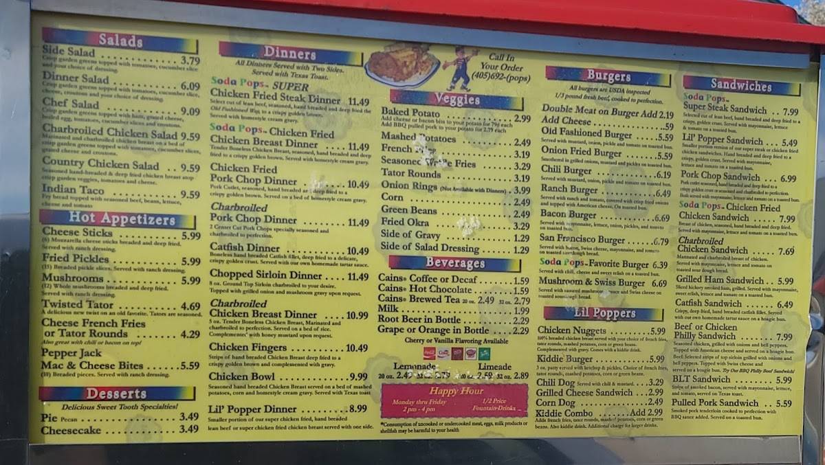 Menu at Soda Pop's #1 cafe, Oklahoma City