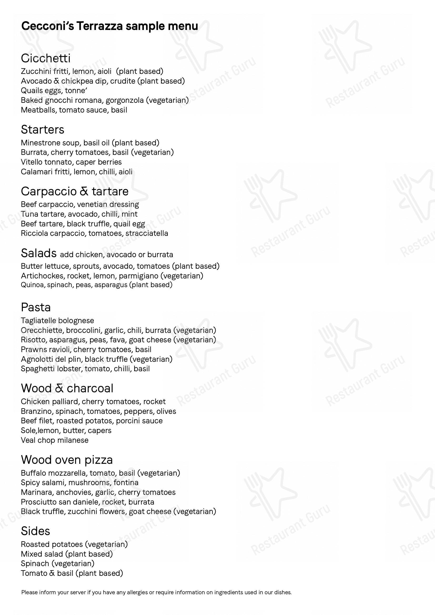 Speisekarte von Soho House restaurant, ROM