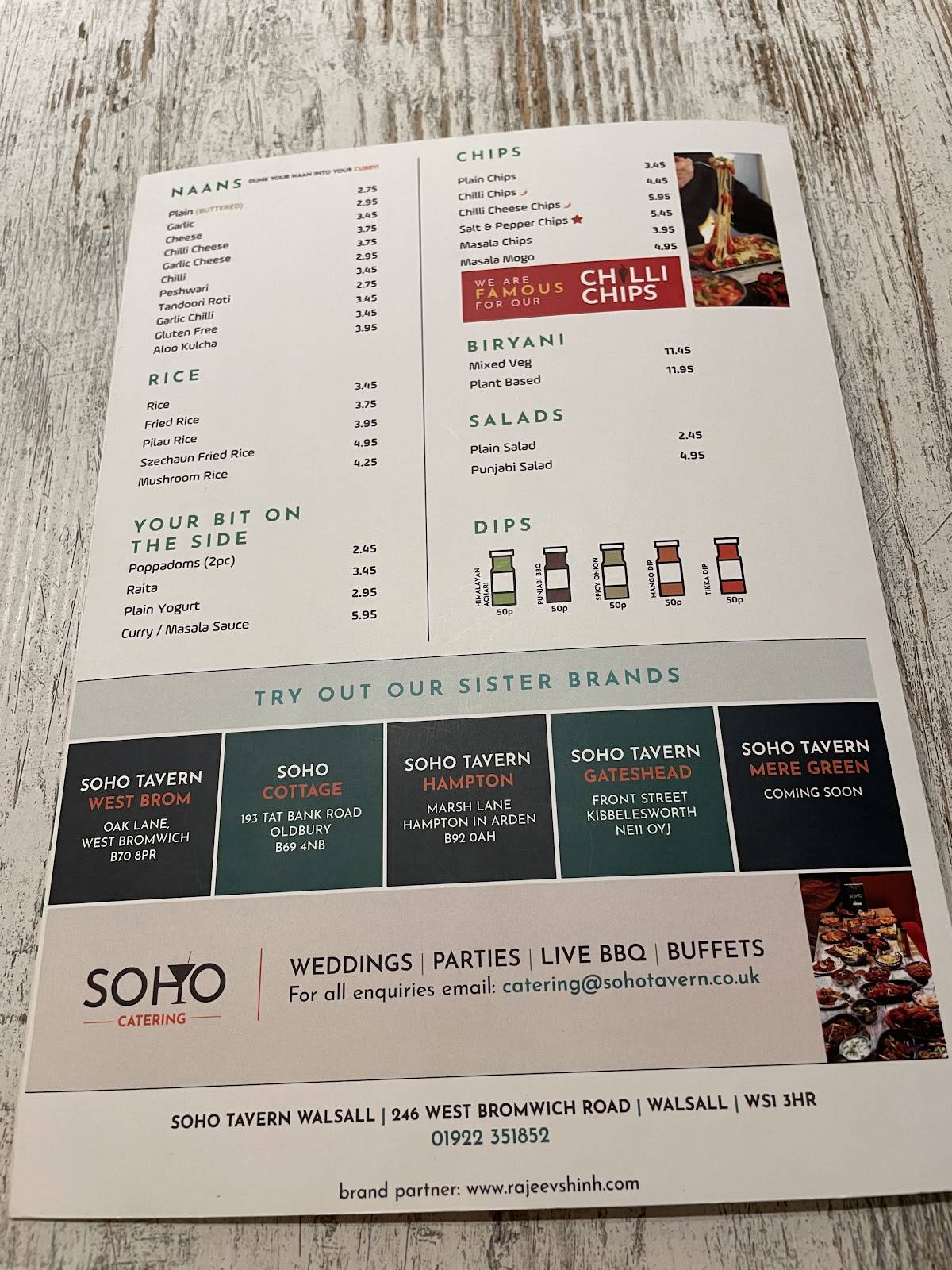 Menu at Soho Tavern Walsall pub & bar, Walsall