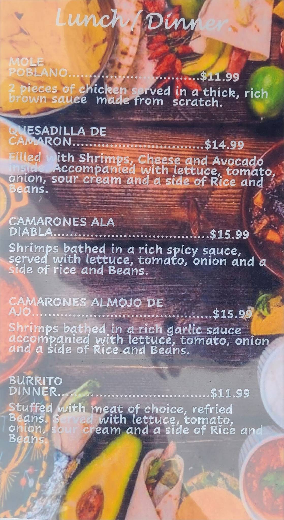 Menu at Sol y Luna Mexican American Restaurant llc, Tichigan, N Lake Dr