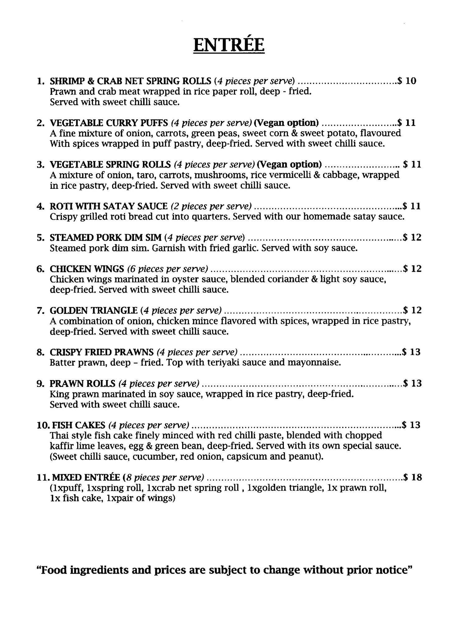Menu at Som Tam Thai Restaurant, Maroochydore