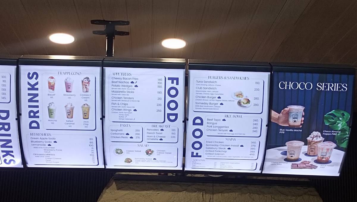 Menu at Someday Brews Corp., Dasmariñas