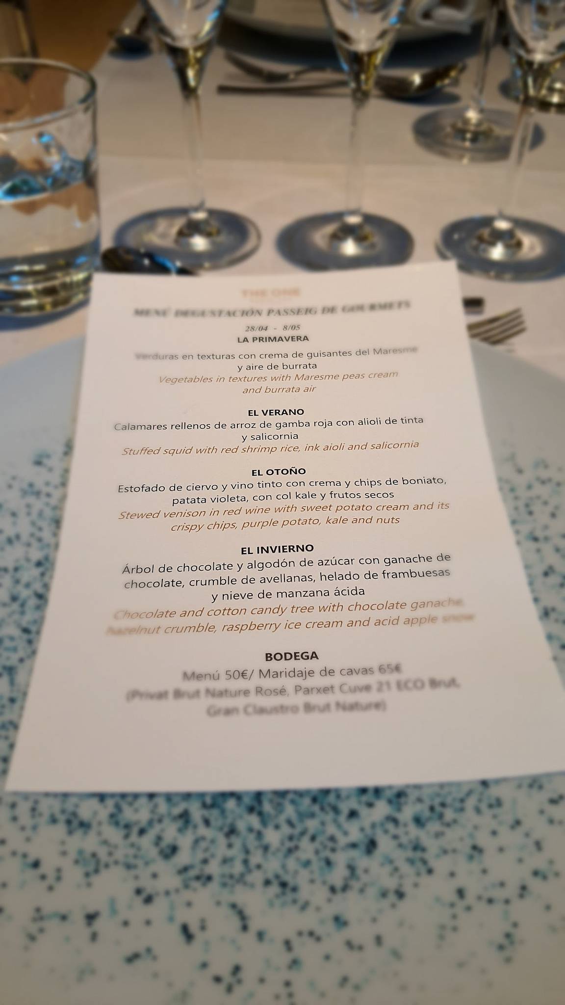 Carta de Somni Restaurant, Barcelona