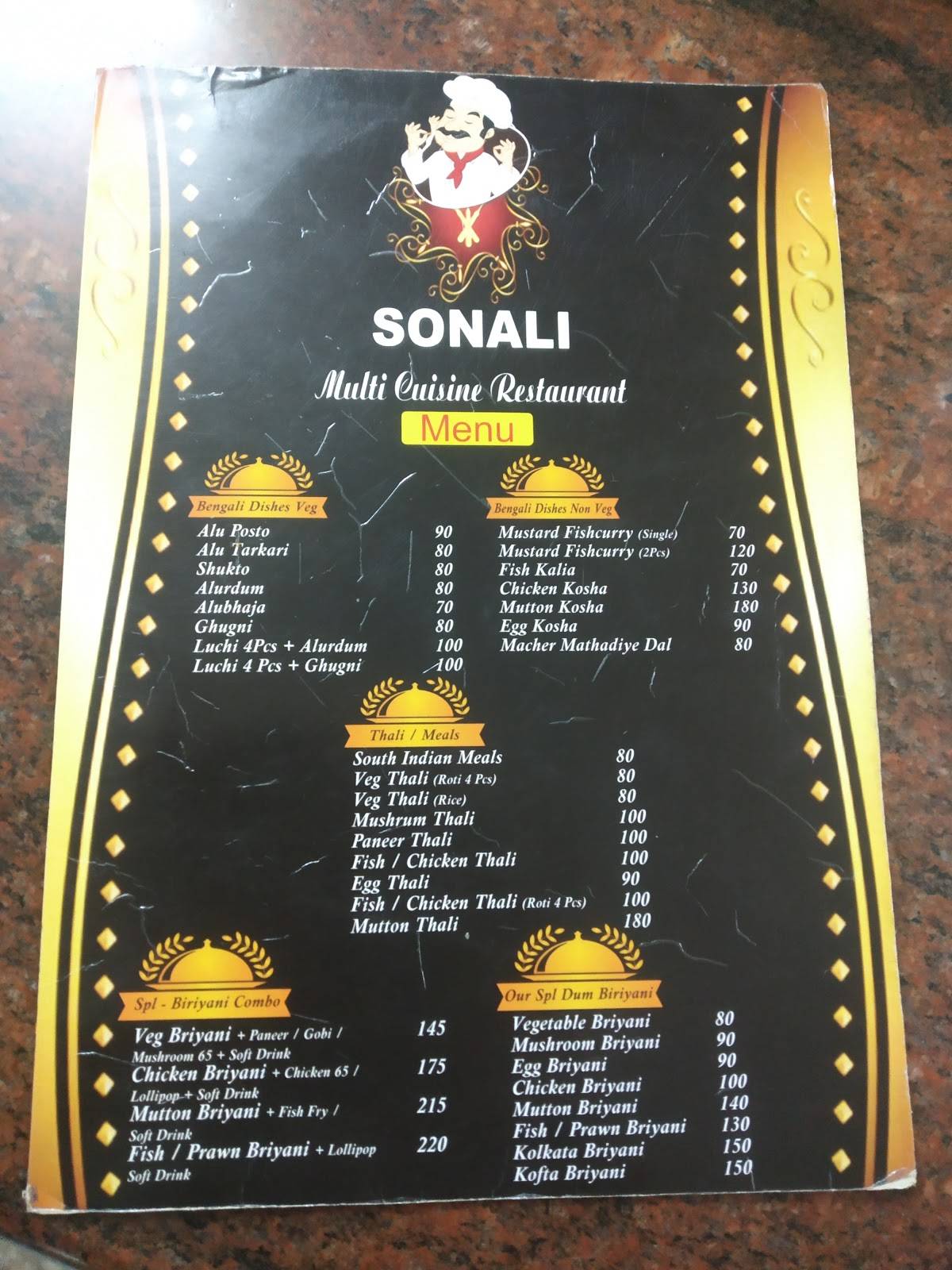 Menu at Sonali Multi Cuisine Restaurant, Kalapet, 95