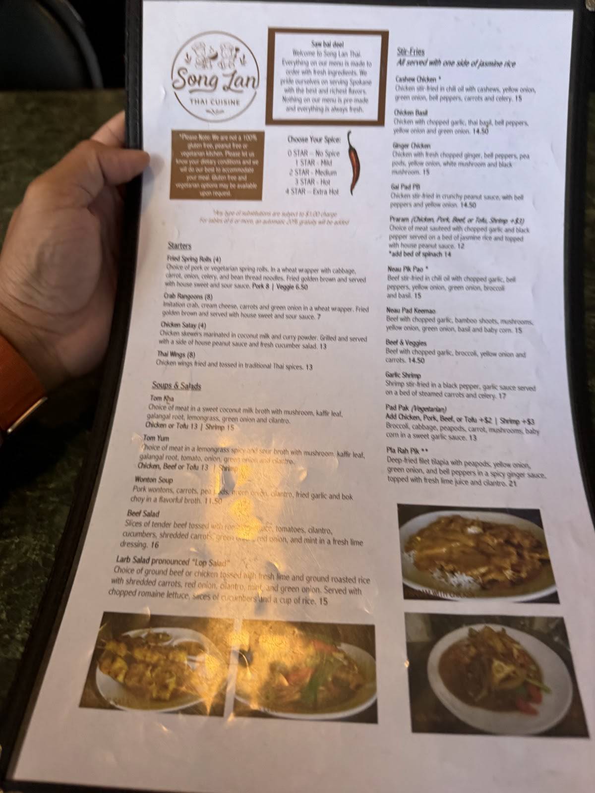 Menu at Song Lan restaurant, Spokane Valley