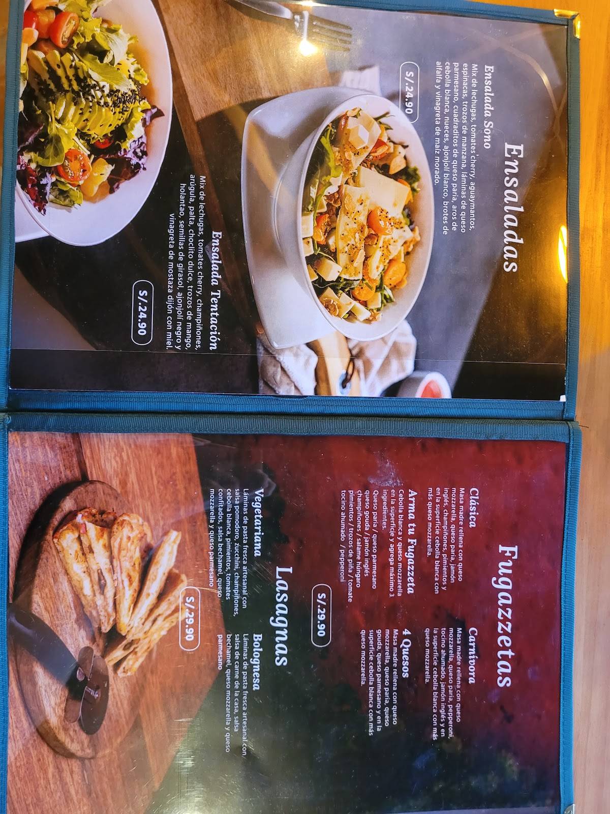 Menu at Sono restaurant, Arequipa