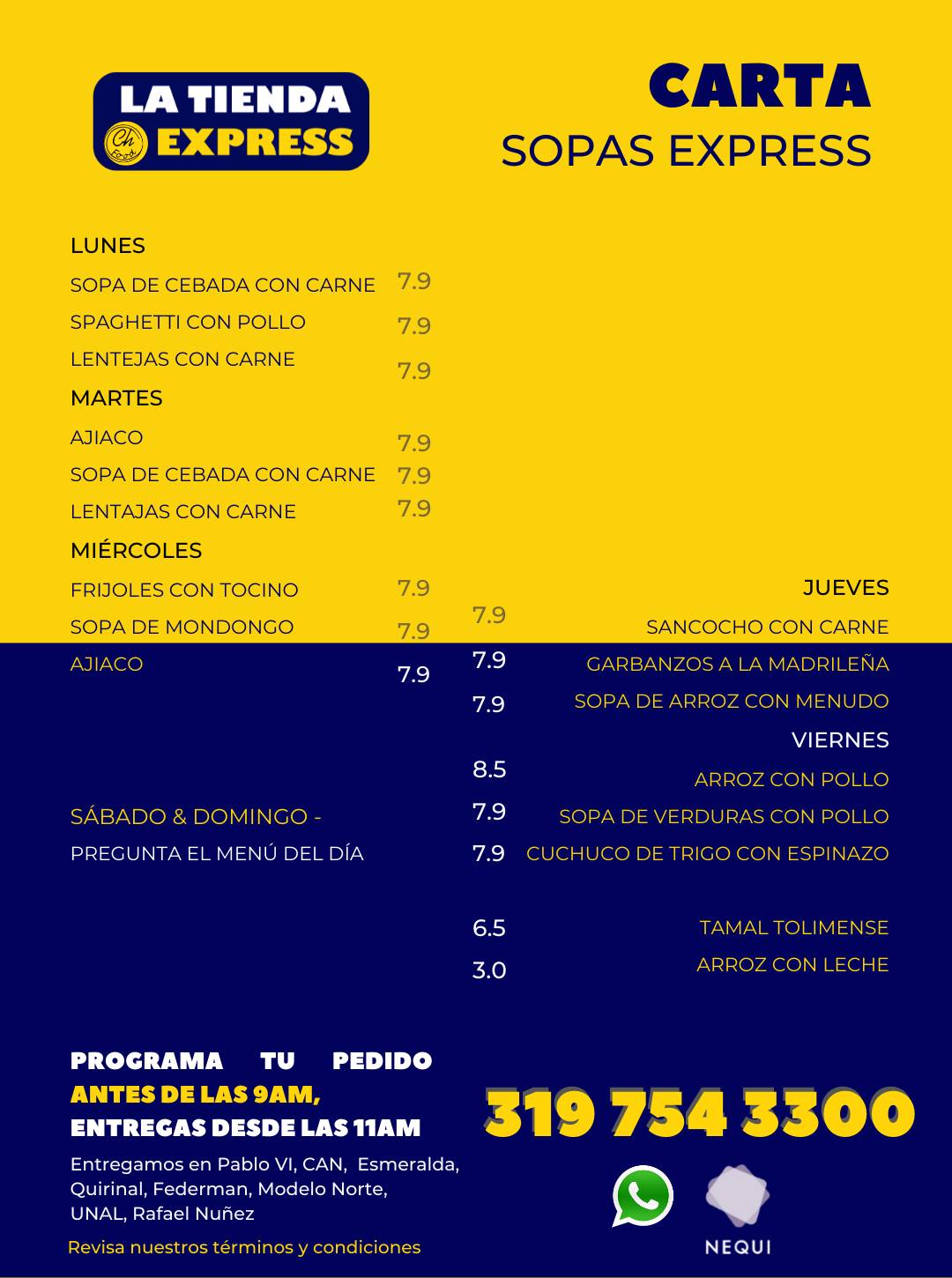 Menu at Sopas Express restaurant, Bogotá, Cl. 57 #52-40