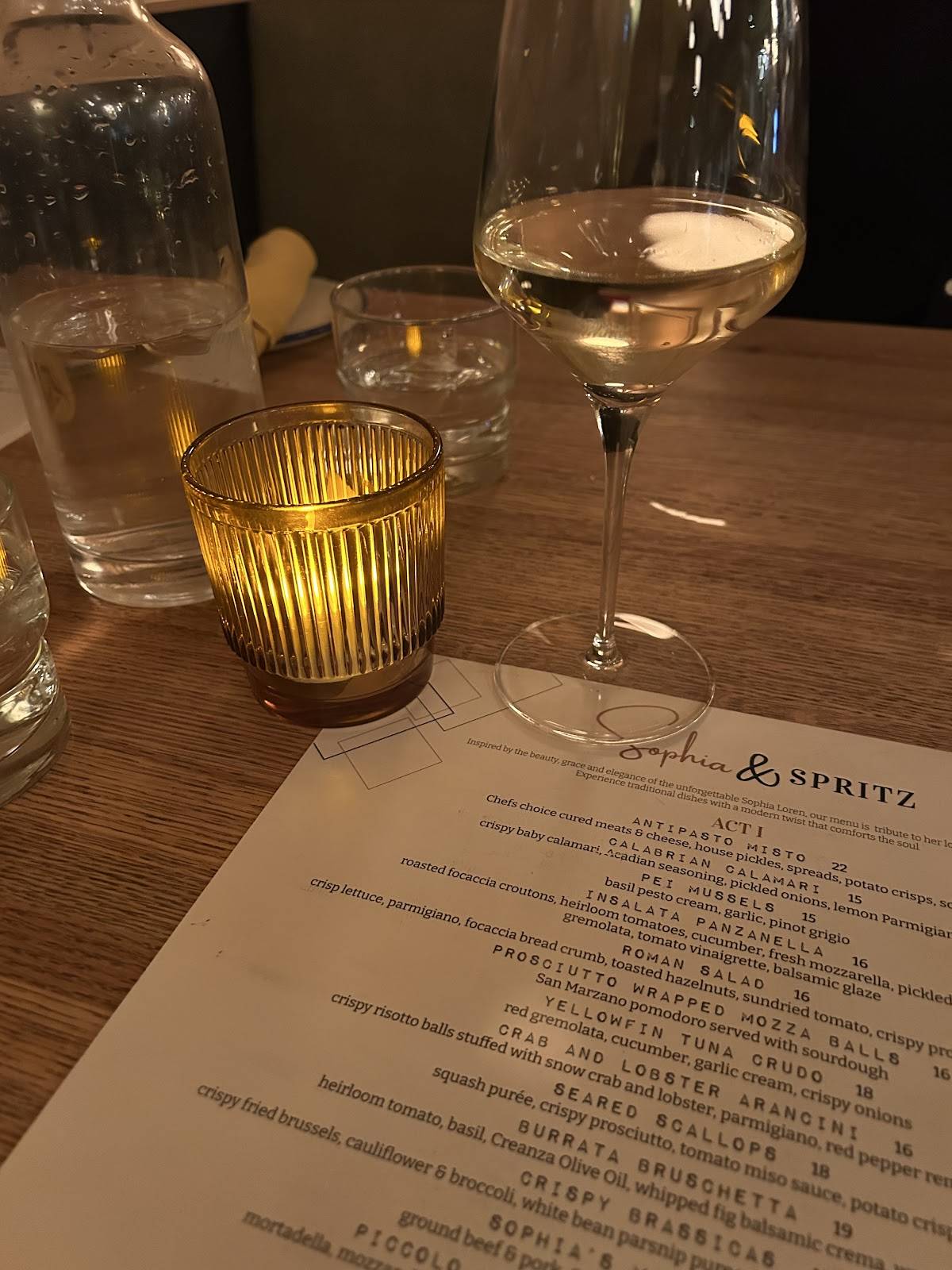 Menu au Sophia & Spritz restaurant, Moncton