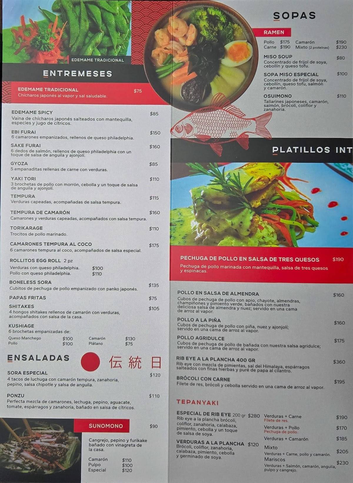 Menu at Sora Sushi Bar, Matamoros, Calle Sexta 504 Plaza Andrea