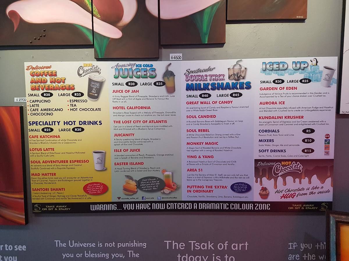 Menu at Soul Cafe Coffee&Art, Johannesburg South