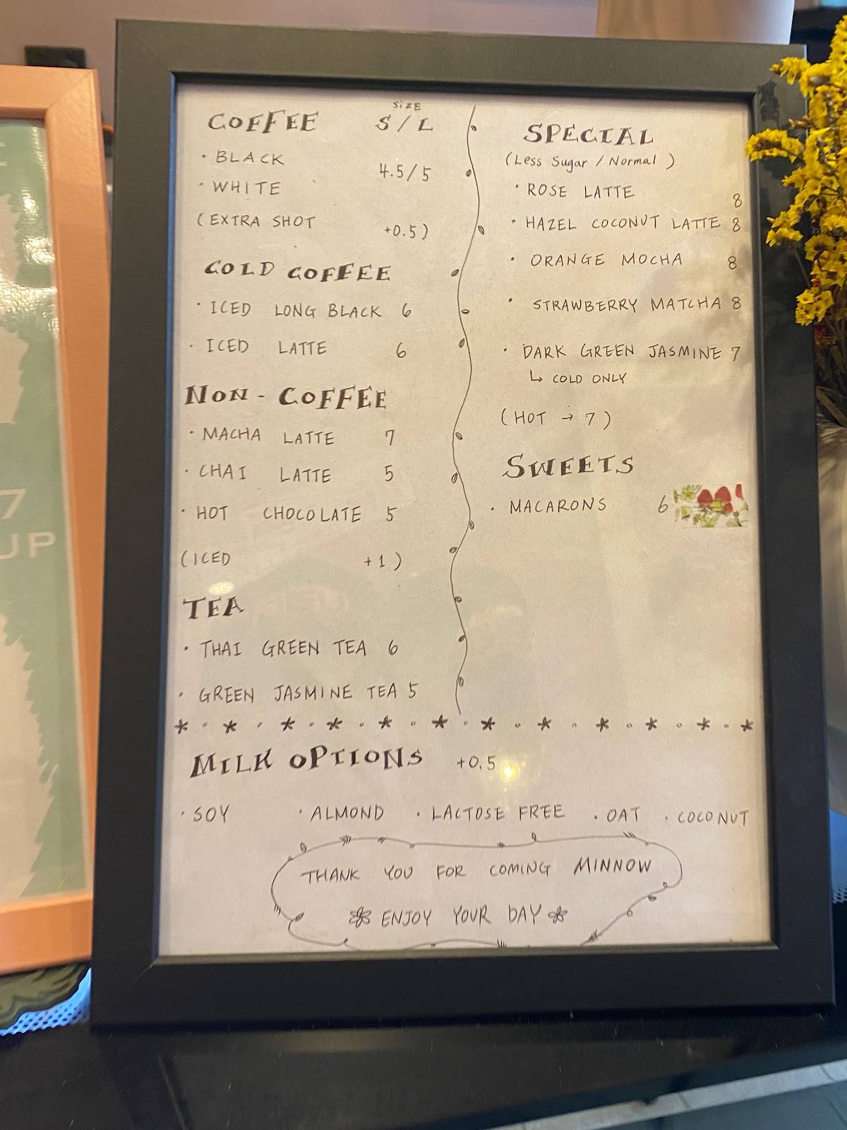 Menu at Minnow Cafe, South Yarra