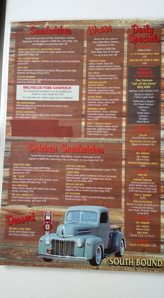Menu at Southbound Saloon & Eatery pub & bar, Oak Creek, S Chicago Rd