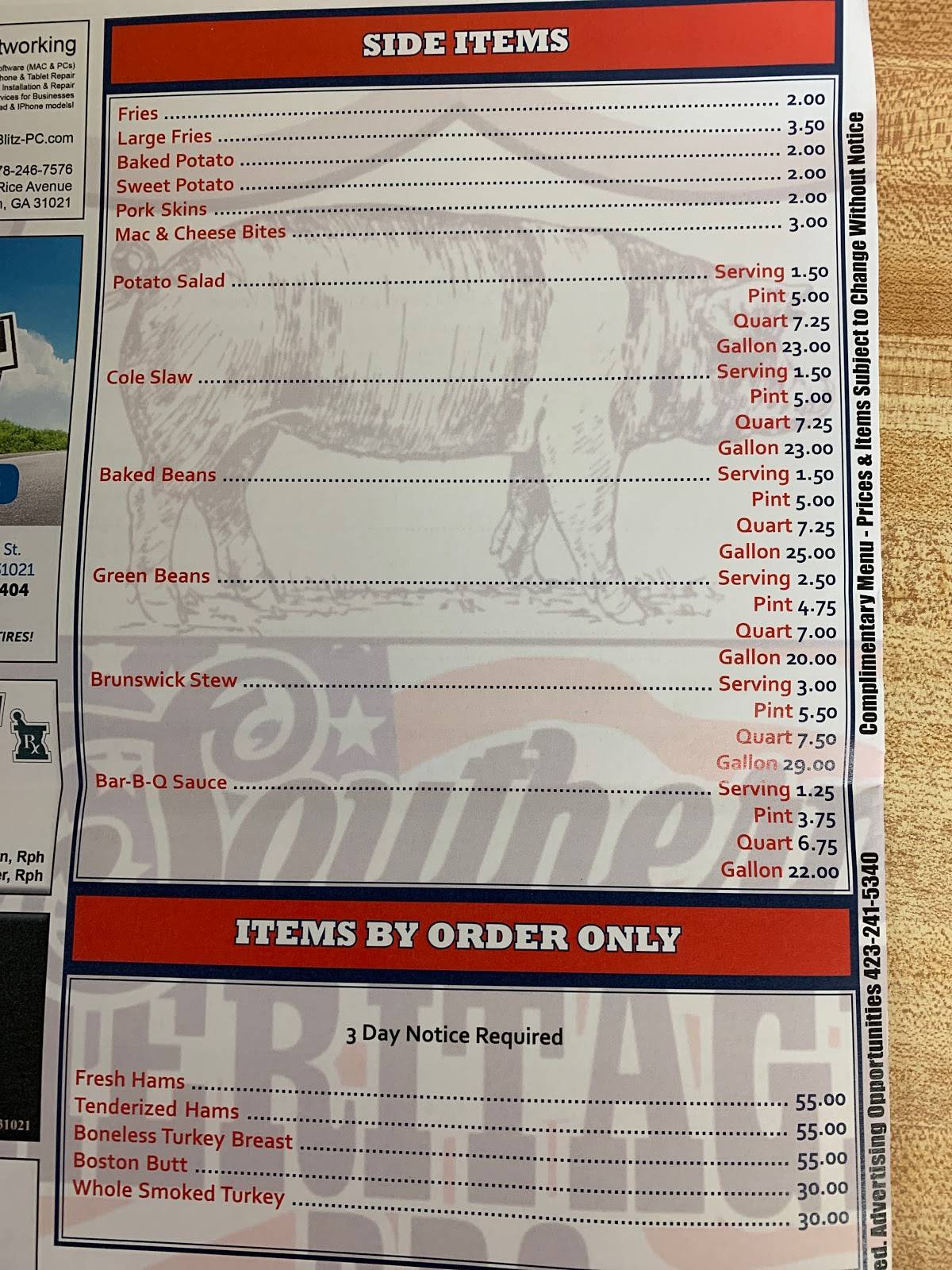 Menu at Southern Heritage Bar-B-Que, Dublin