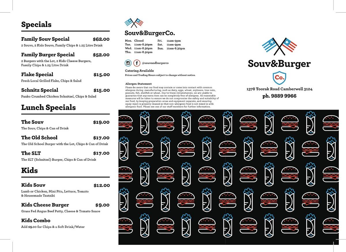 Menu at Souv & Burger Co. restaurant, Camberwell