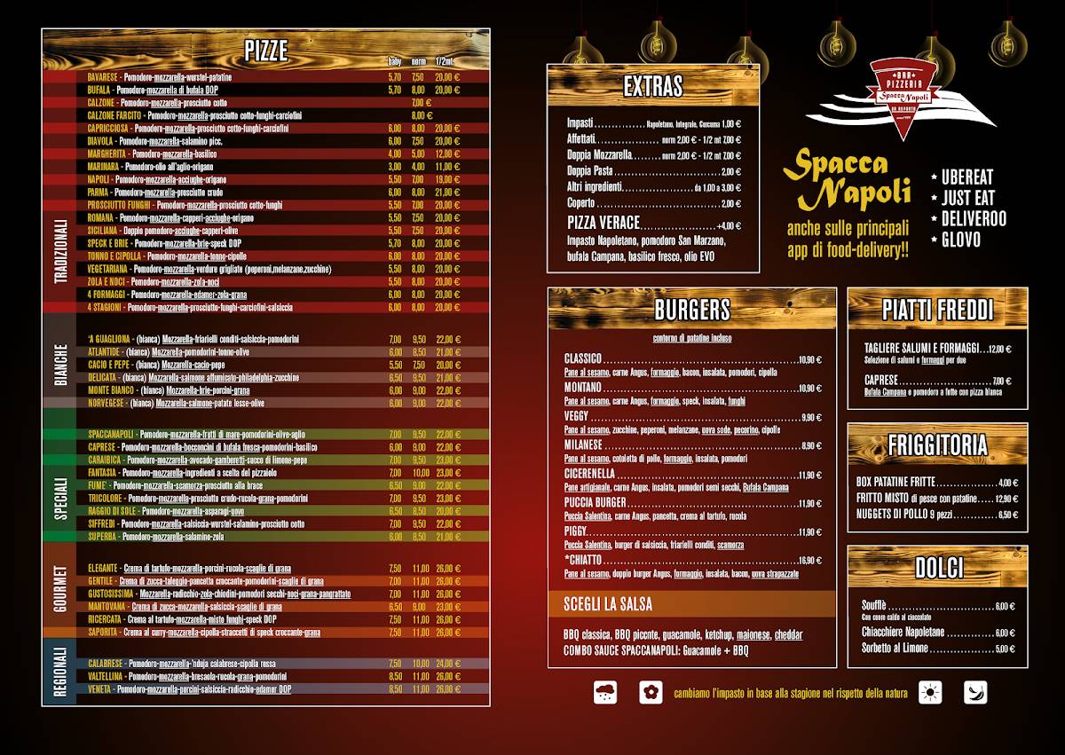 Carta de Spacca Napoli Bar / Pizzeria, Cremona