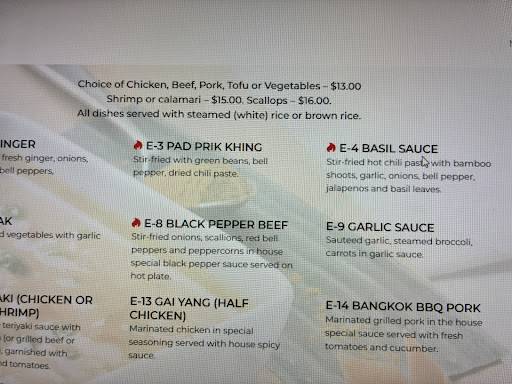 Menu at Spice restaurant, Fort Worth