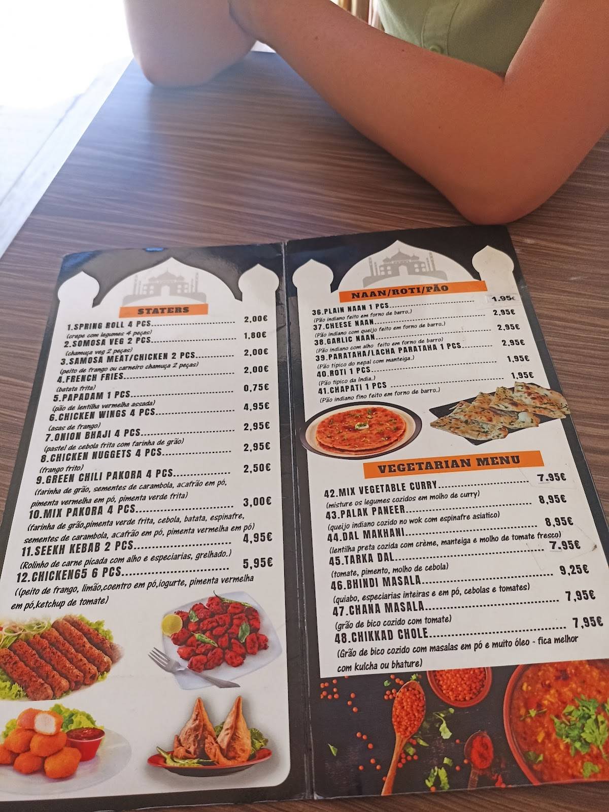 Menu at Spicy Curries & Kebab restaurant, Lisbon
