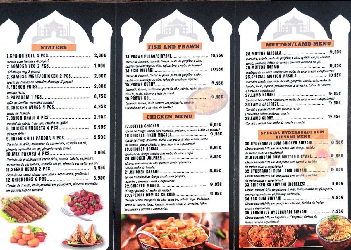 Menu at Spicy Curries & Kebab restaurant, Lisbon