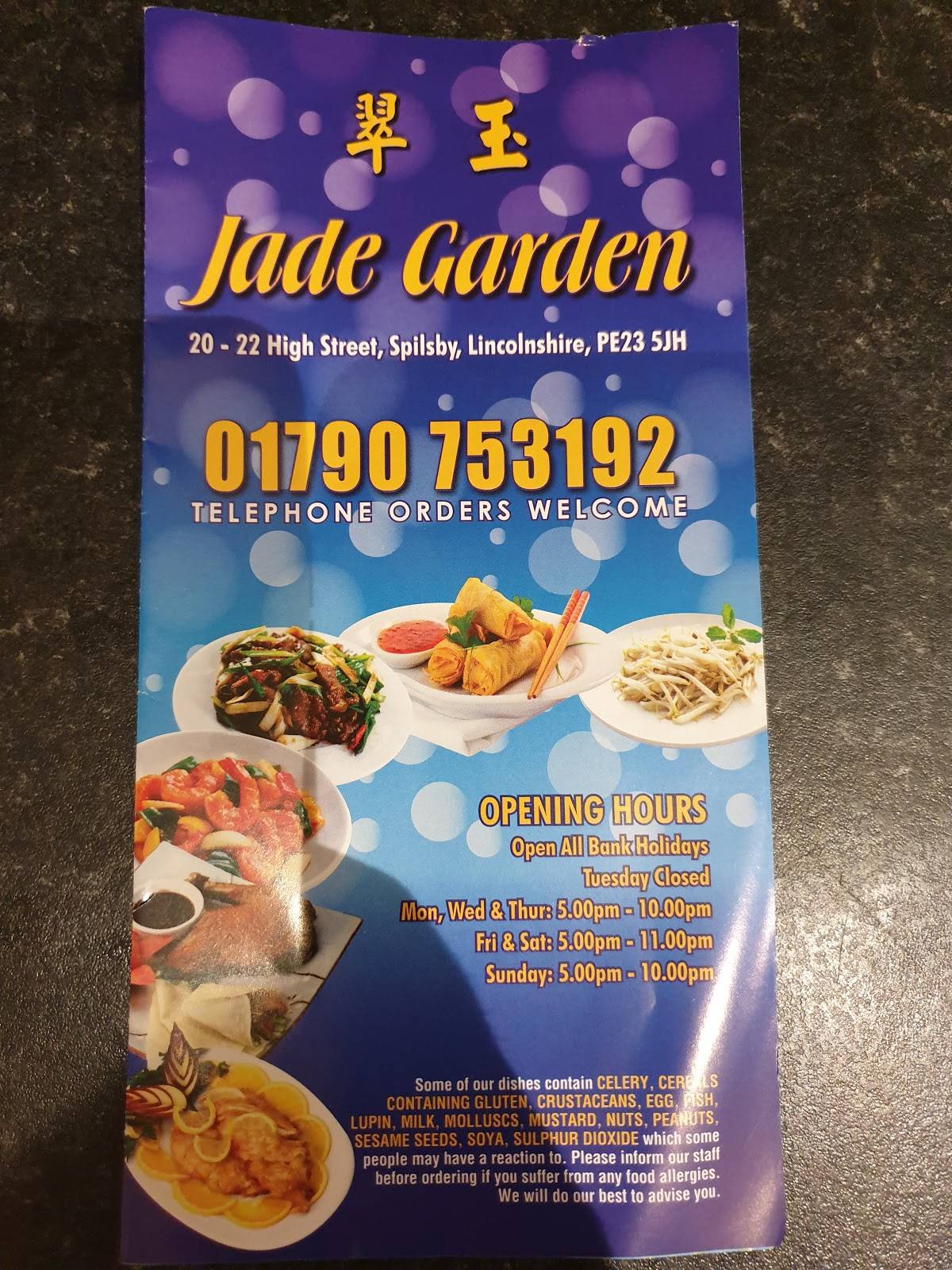 Menu at Jade Garden fast food, Spilsby
