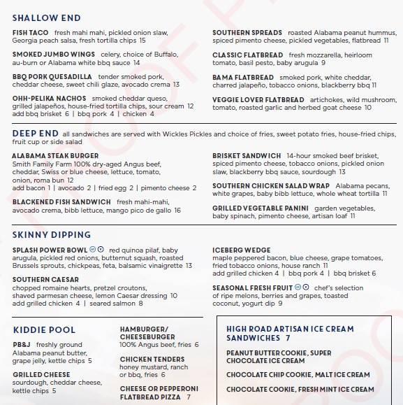 Menu at Splash Pool Bar and Grill, Opelika