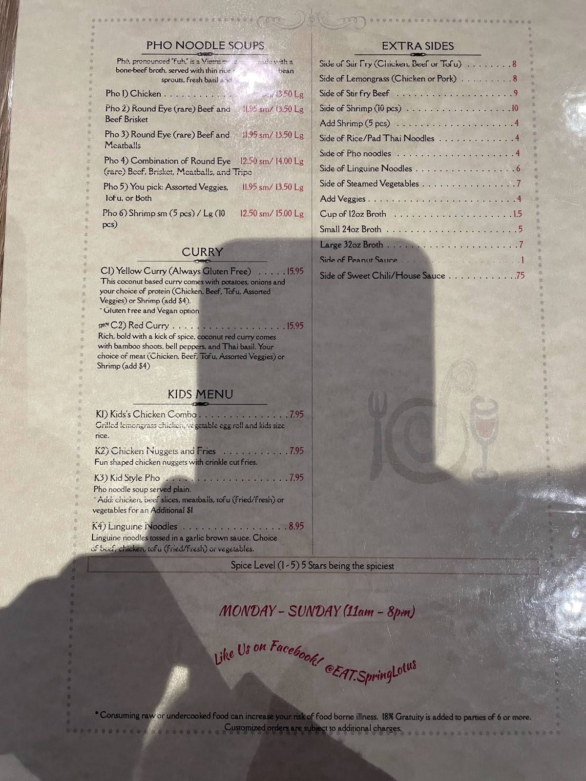 Menu at Spring Lotus Restaurant, Wenatchee