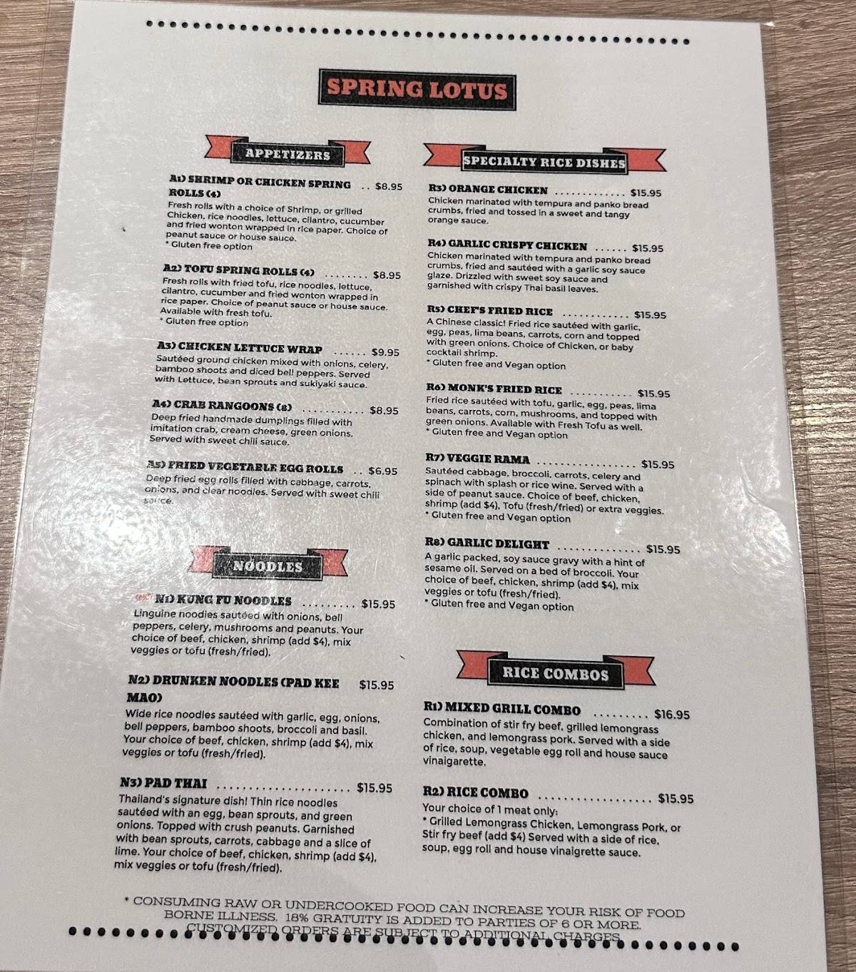Menu at Spring Lotus Restaurant, Wenatchee