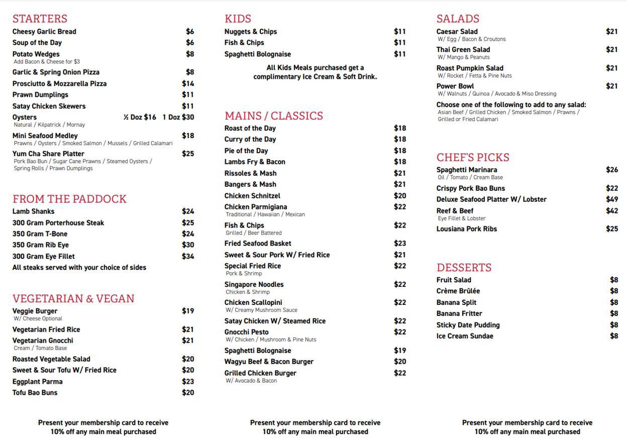 Menu at Springvale RSL restaurant, Springvale