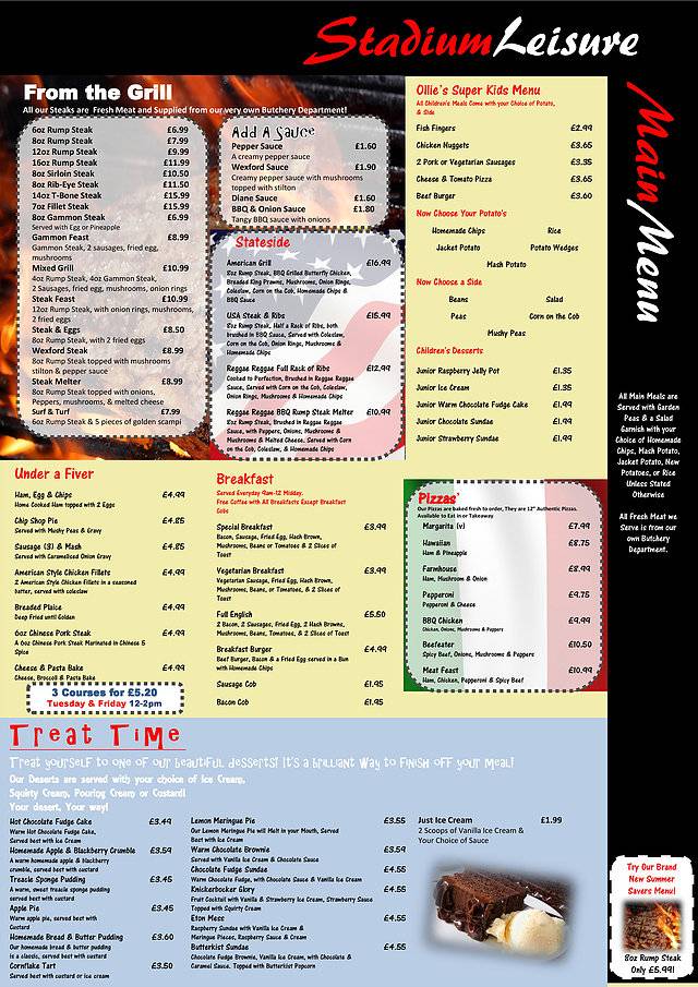 Menu at Sprinters Premier Steakhouse, Nottingham