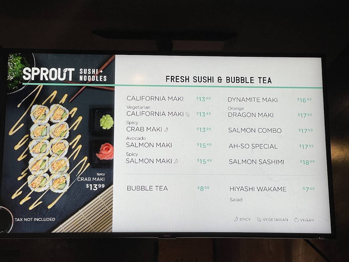 Menu at Sprouts Sushi & Noodles restaurant, Niagara Falls