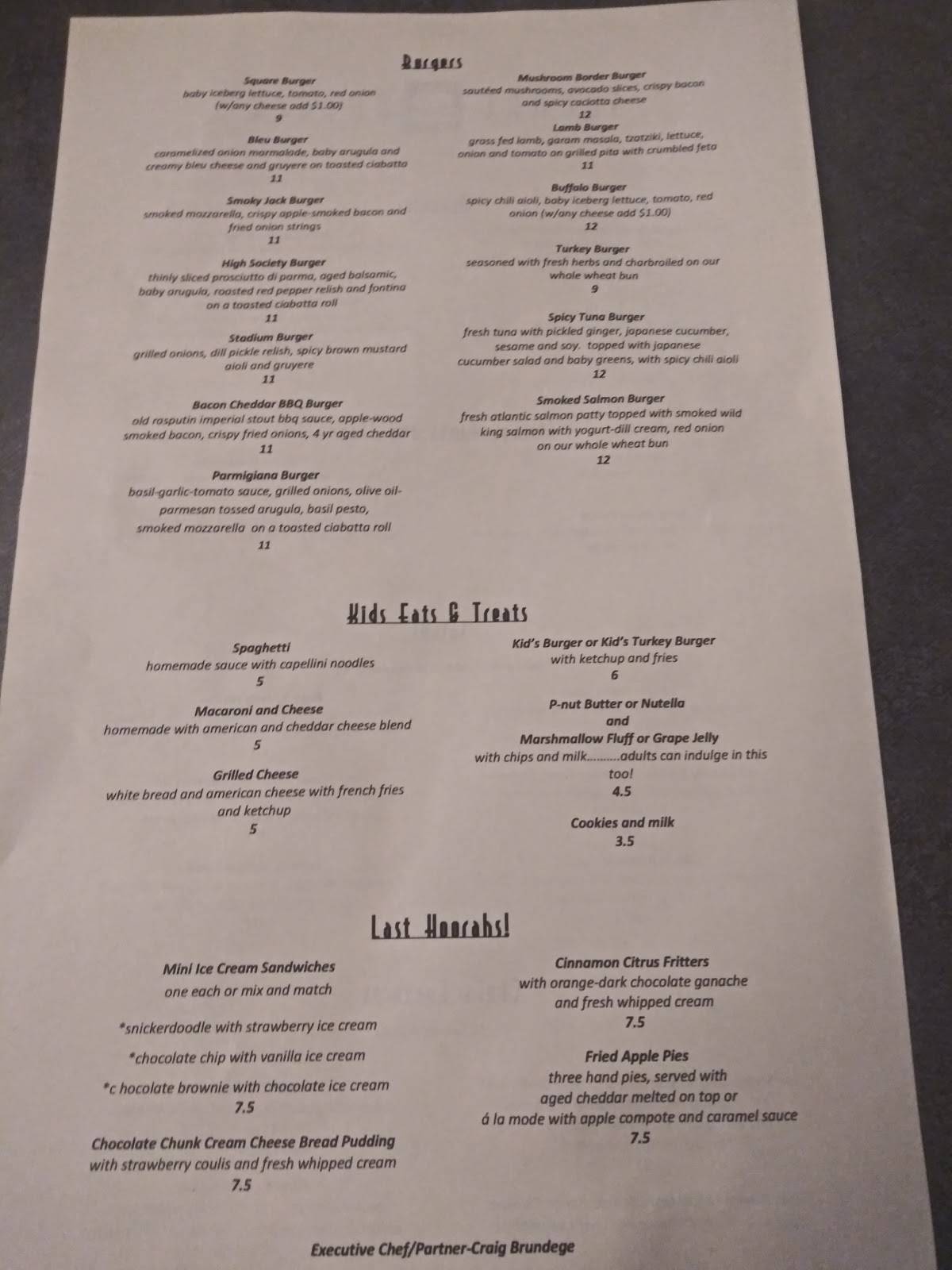 Menu at Square Burger restaurant, McKinney