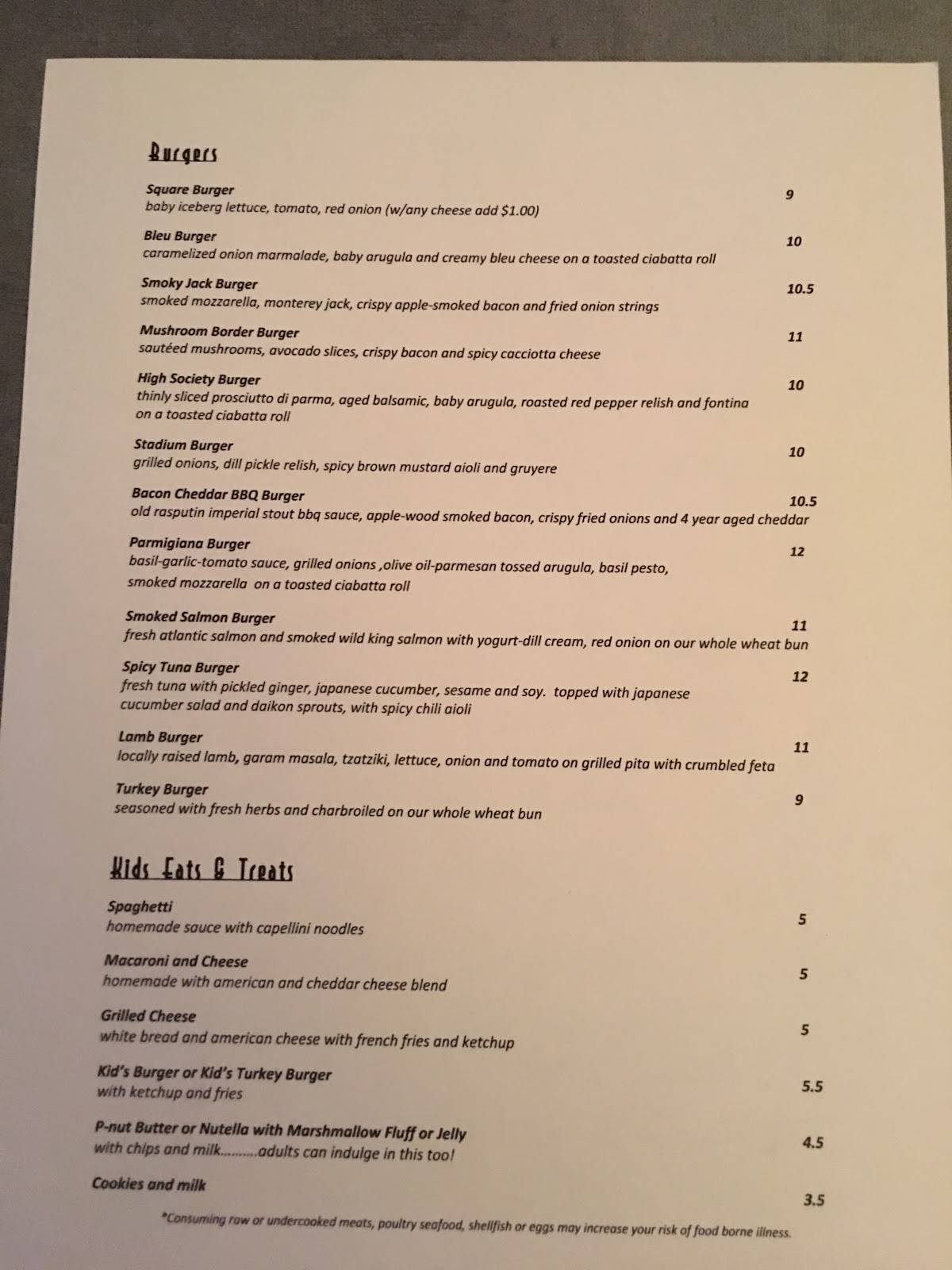 Menu At Square Burger Restaurant Mckinney