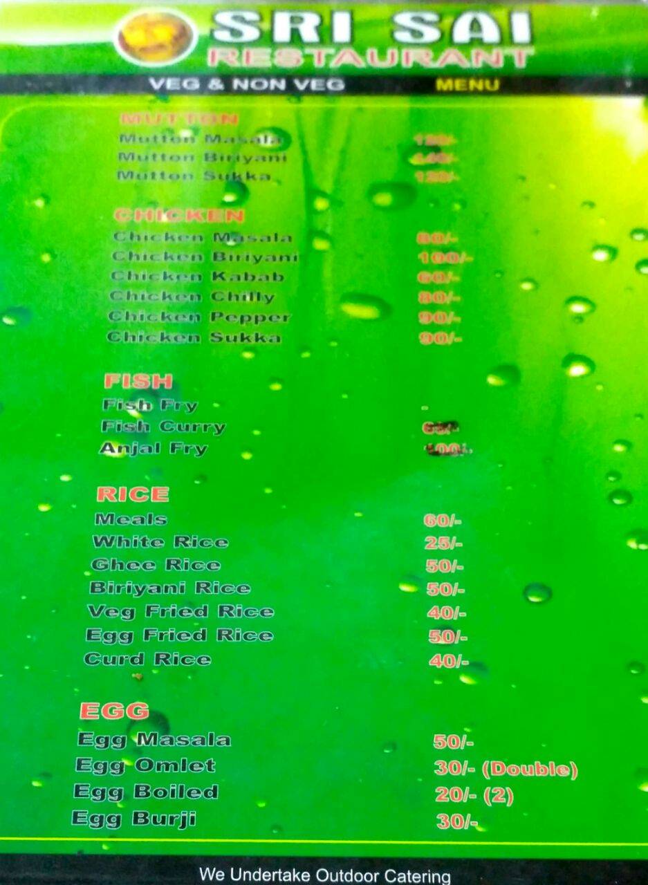 Menu at Sri Sai Restaurant, Bengaluru, 9