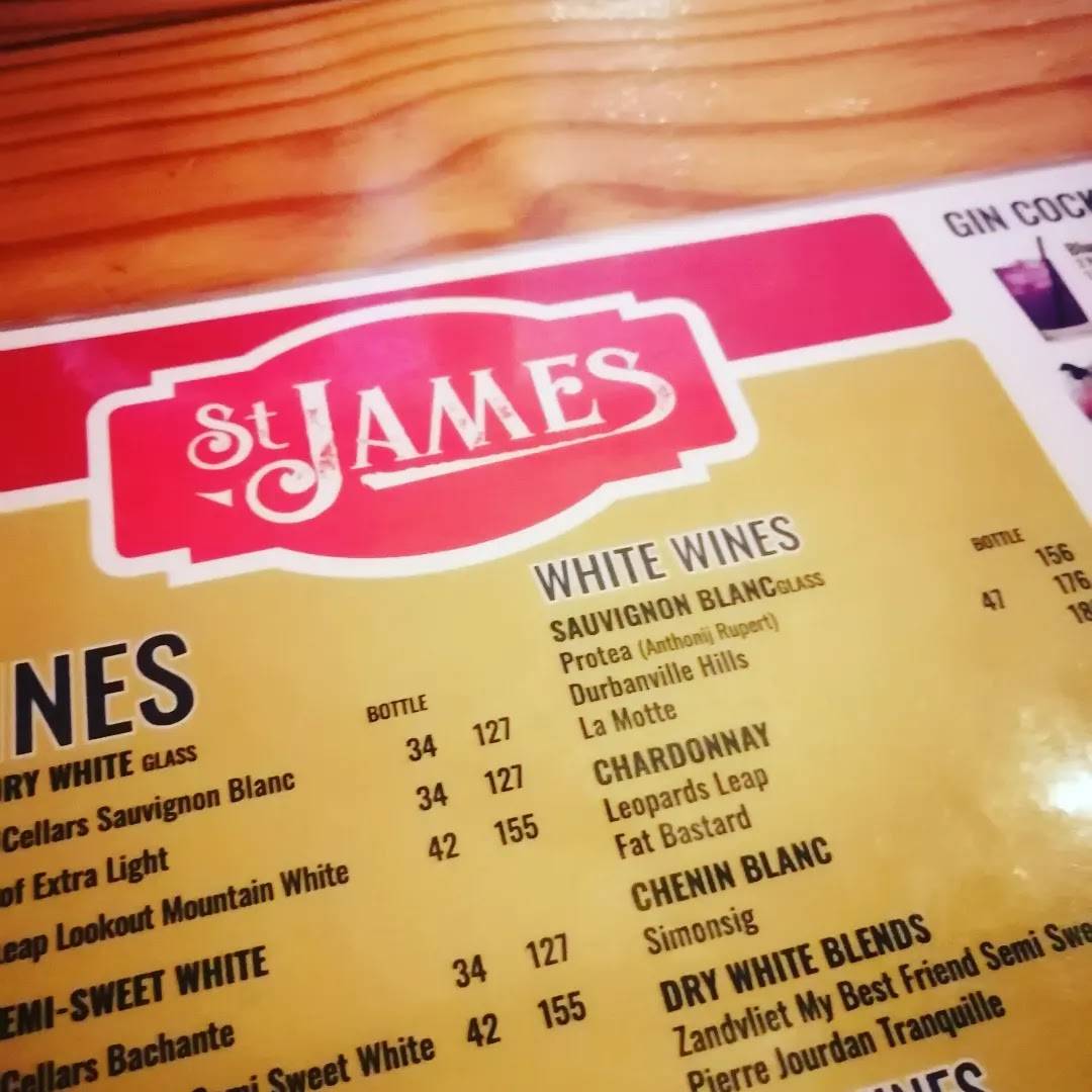 Menu at St James Restaurant, Walmer, Port Elizabeth