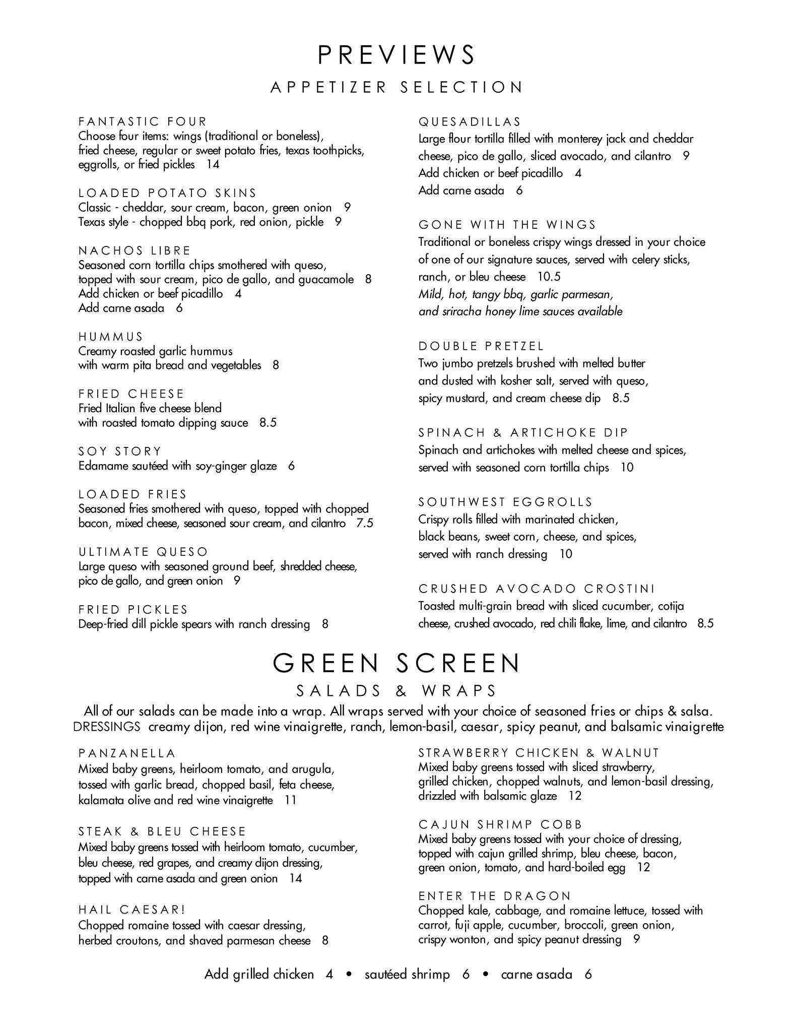 Menu at Star Cinema Grill pub & bar, Conroe