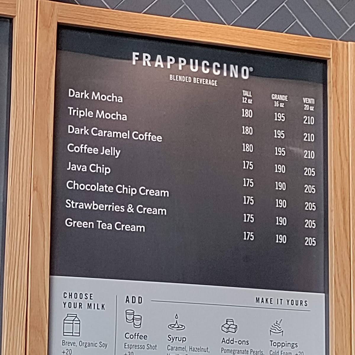 Menu at Starbucks Alabang West Parade, Las Pinas