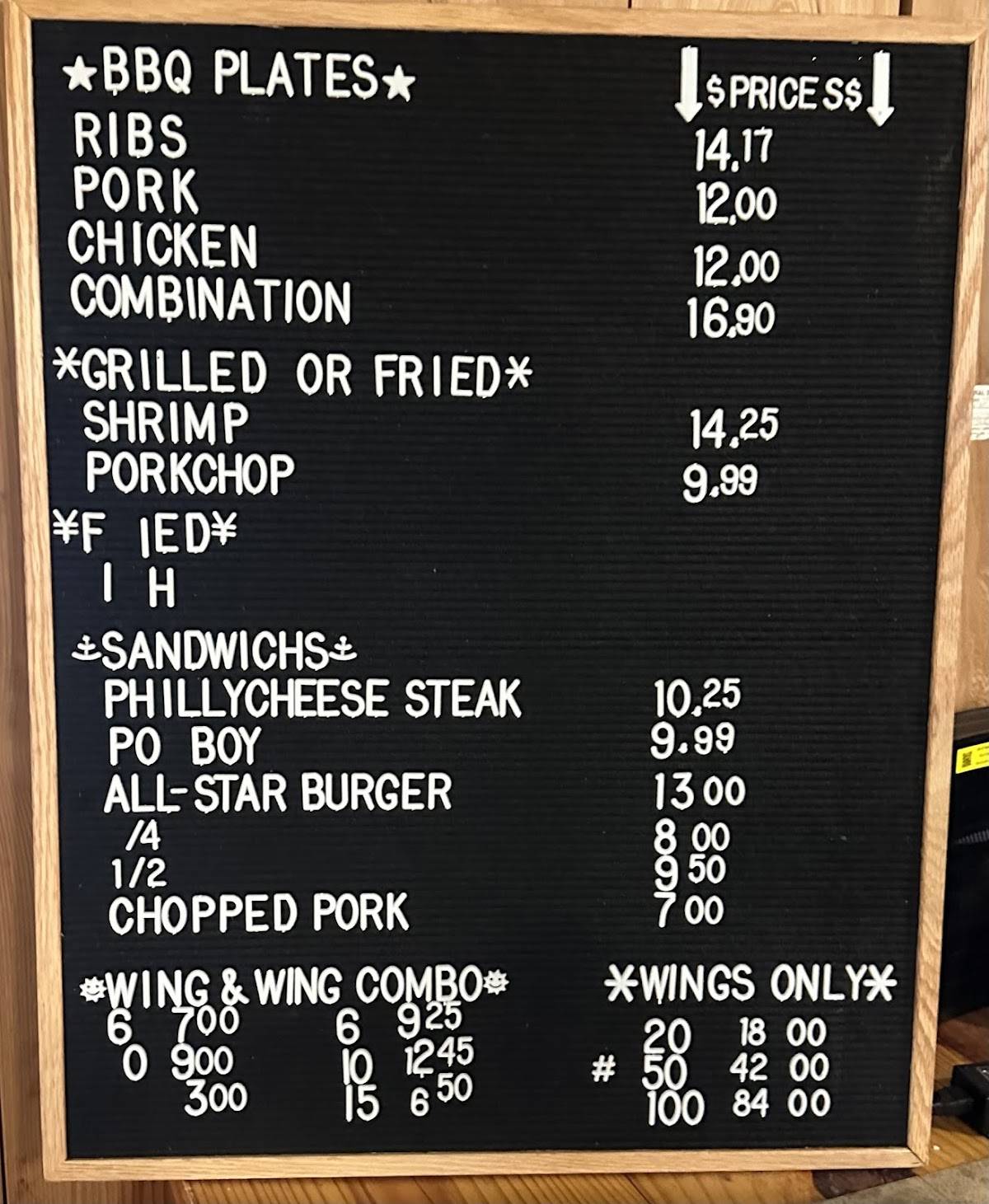 Menu at Star's BBQ, Evergreen