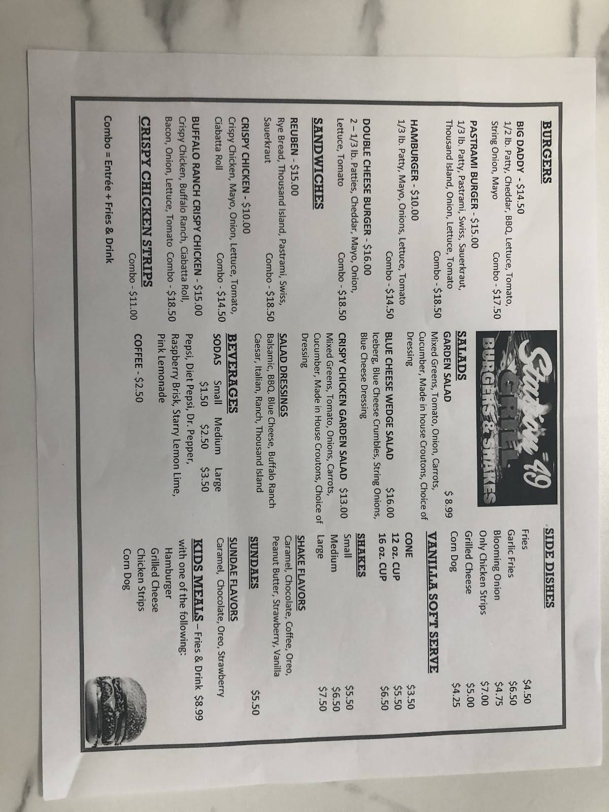 Menu at Station 49 Grill restaurant, San Andreas