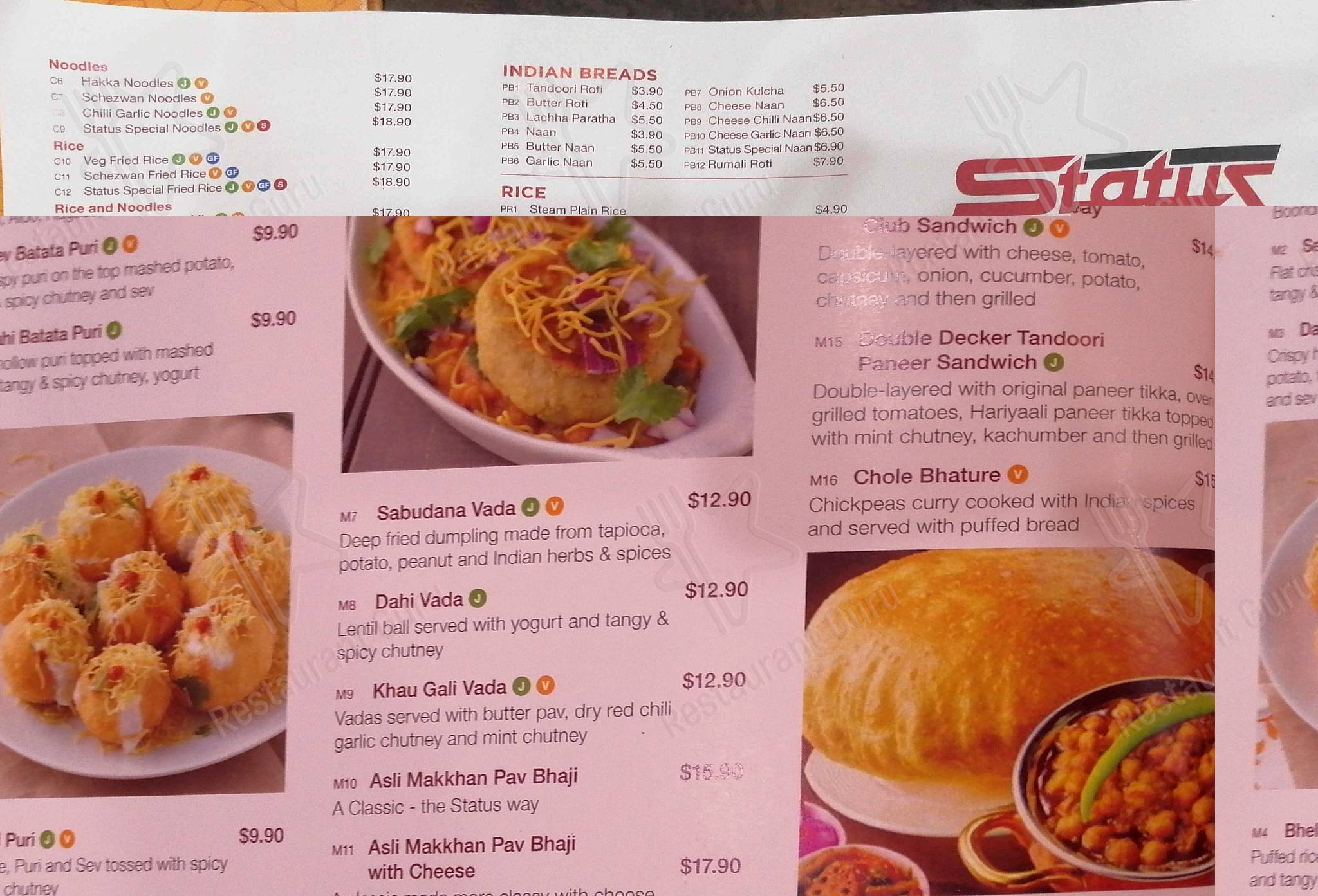 Menu at Status, The Veg Edge restaurant, Auckland