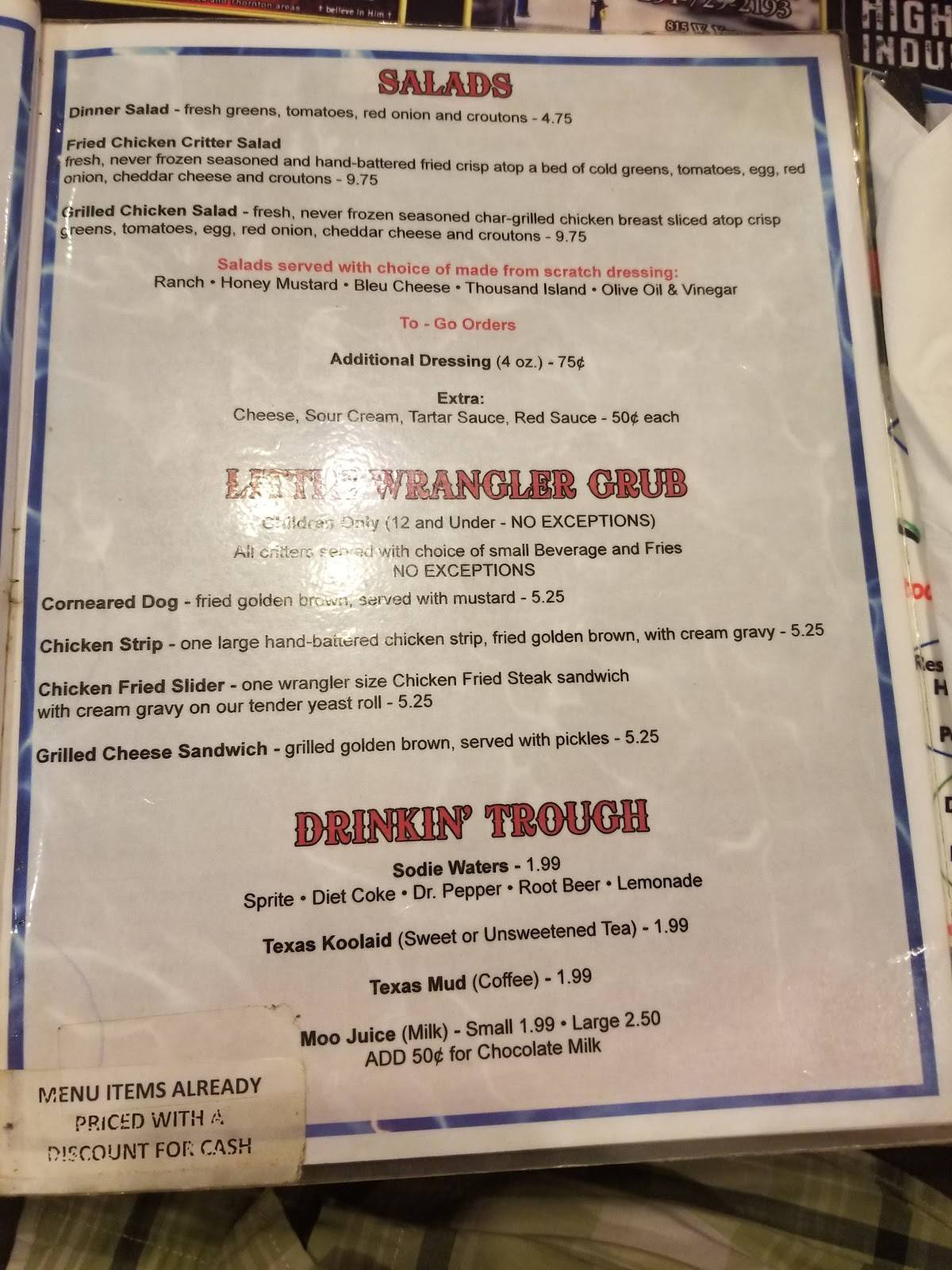 Menu at Billy B's Sale Barn Cafe, Groesbeck, TX-164