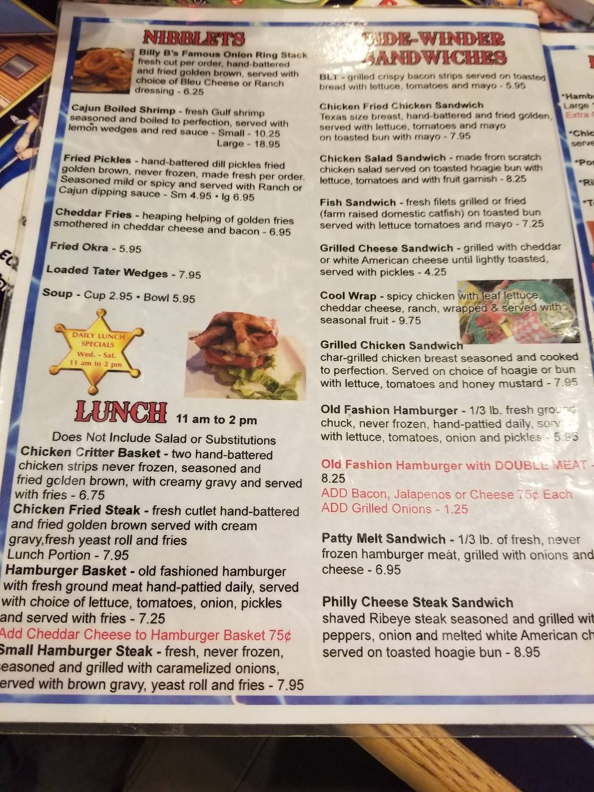 Menu at Billy B's Sale Barn Cafe, Groesbeck, TX-164