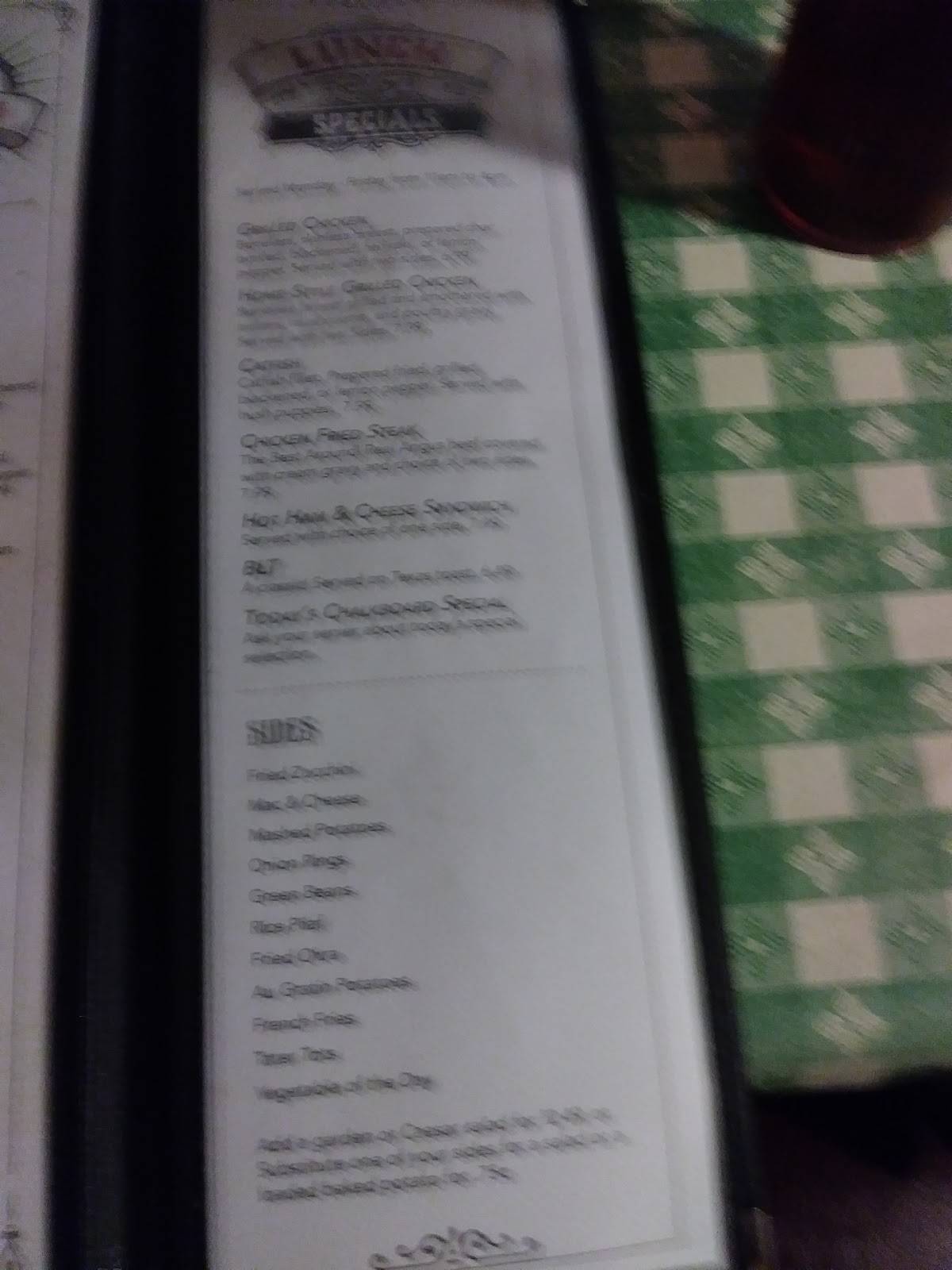 Menu at Blake's Cafe, McQueeney