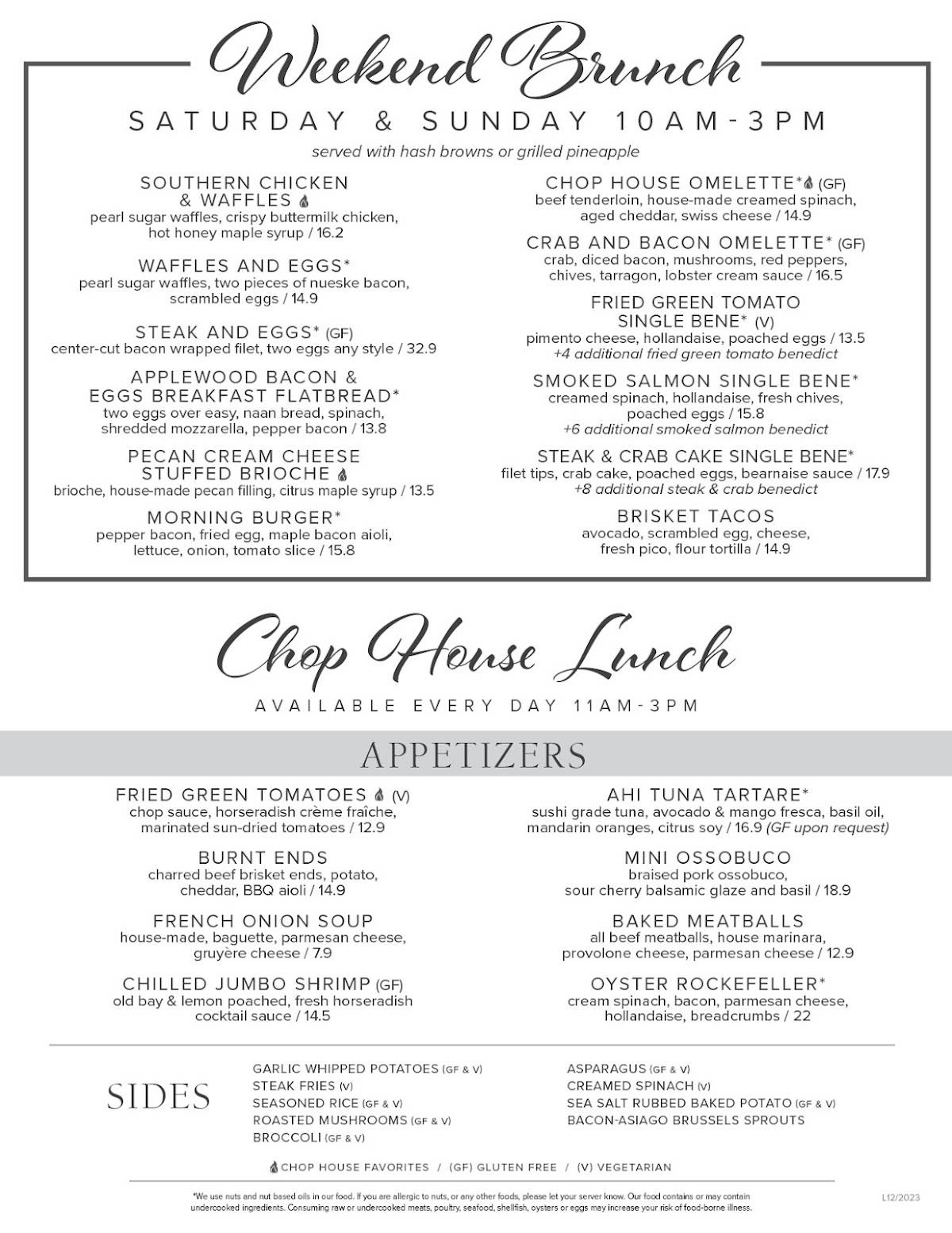 Menu at Chop House at Lake Sumter steakhouse, The Villages