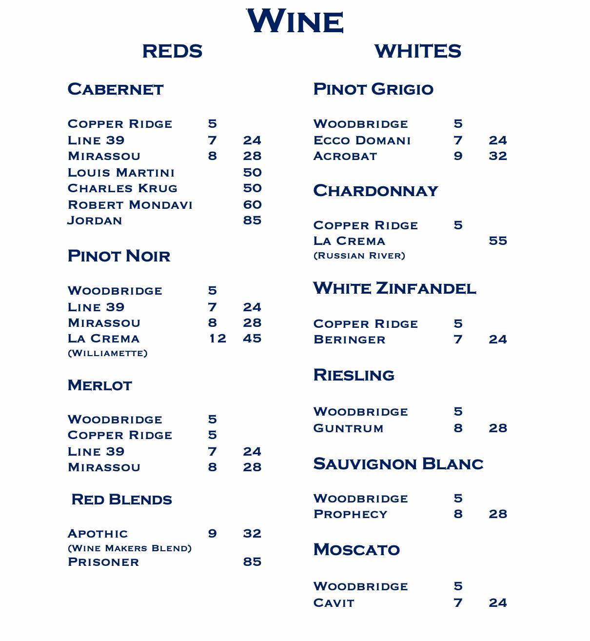 Menu at Crawdad's steakhouse, Merigold, 104 Park St