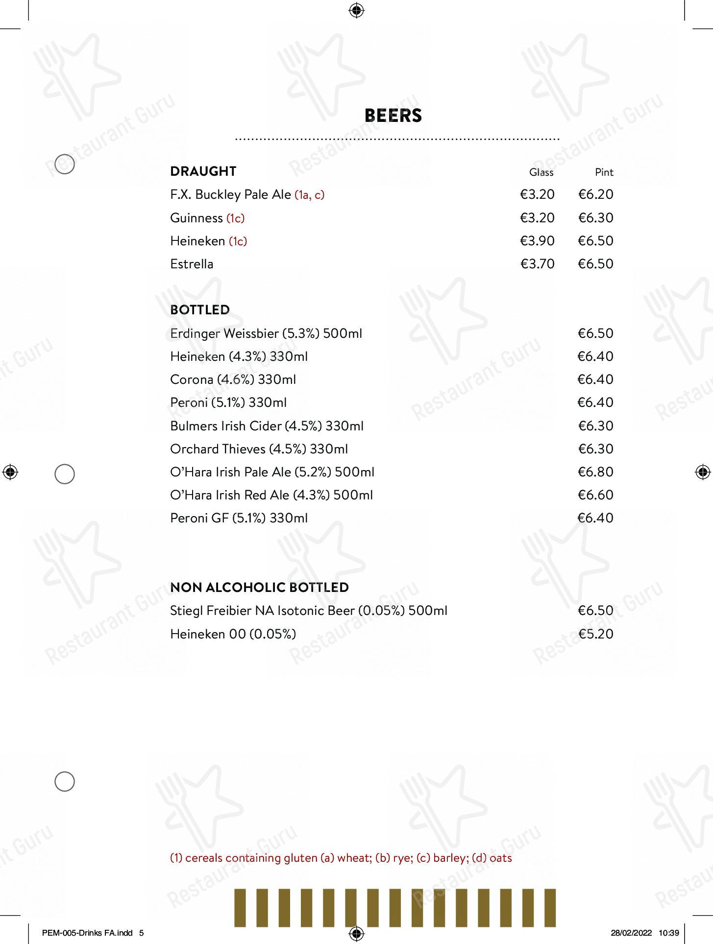 Menu at F.X. Buckley Steakhouse Pembroke Street, Dublin, 1A Pembroke ...