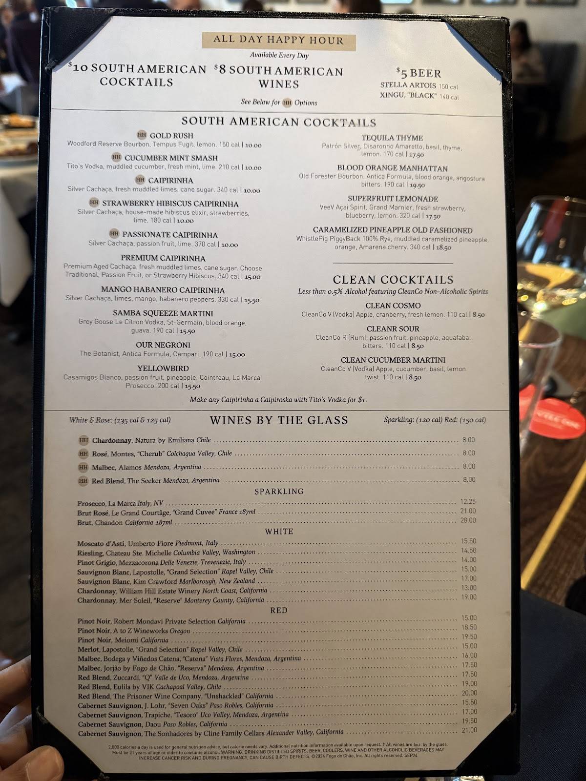 Menu at Fogo de Chão Brazilian Steakhouse, Wayne