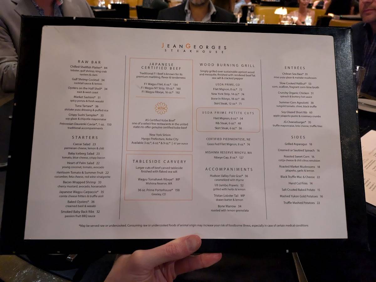 Menu at Jean Georges Steakhouse, Las Vegas