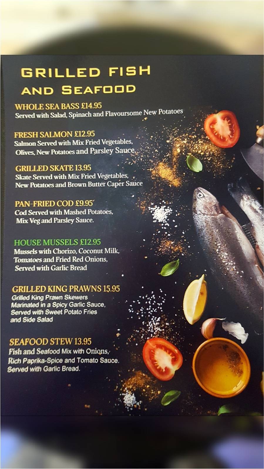 Menu at Riverside Fish & Steak House steakhouse, Erith