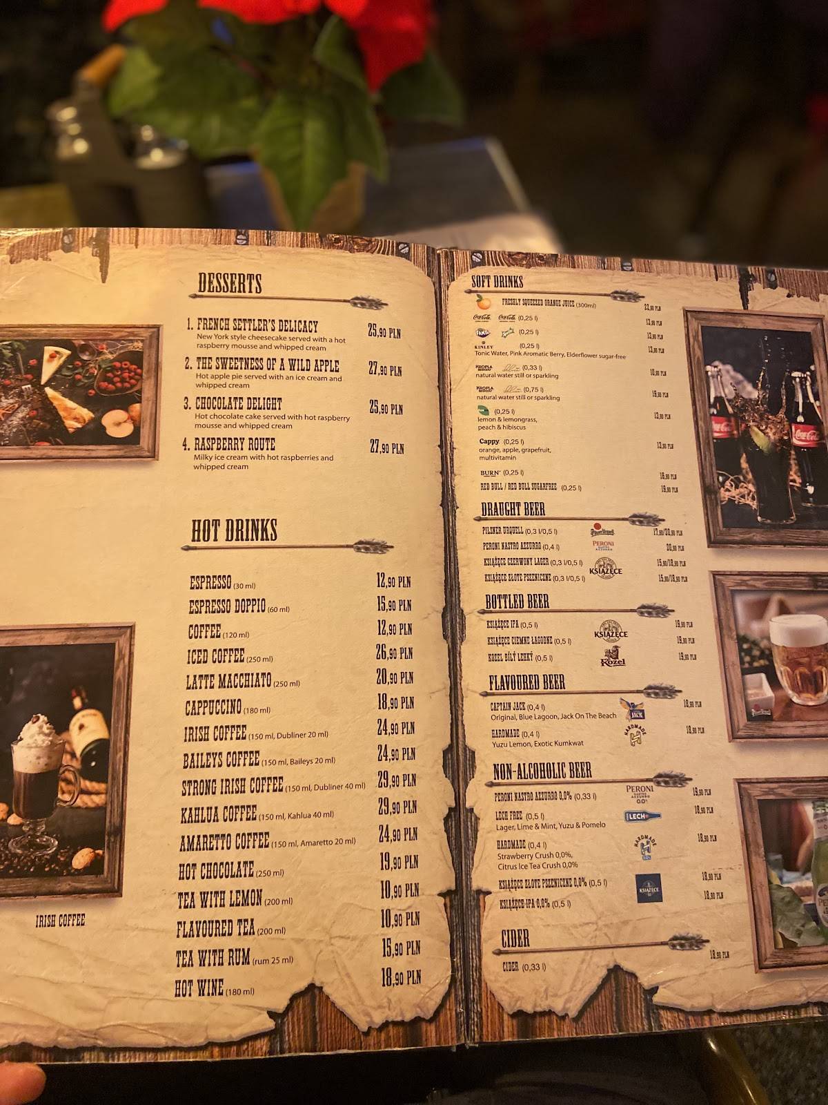 Menu at Sioux steakhouse, Kraków